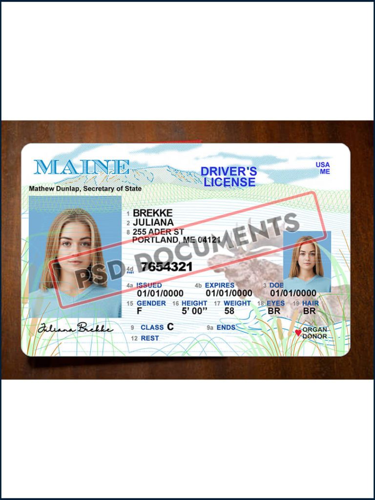 Maine Driver License Template Psd Documents