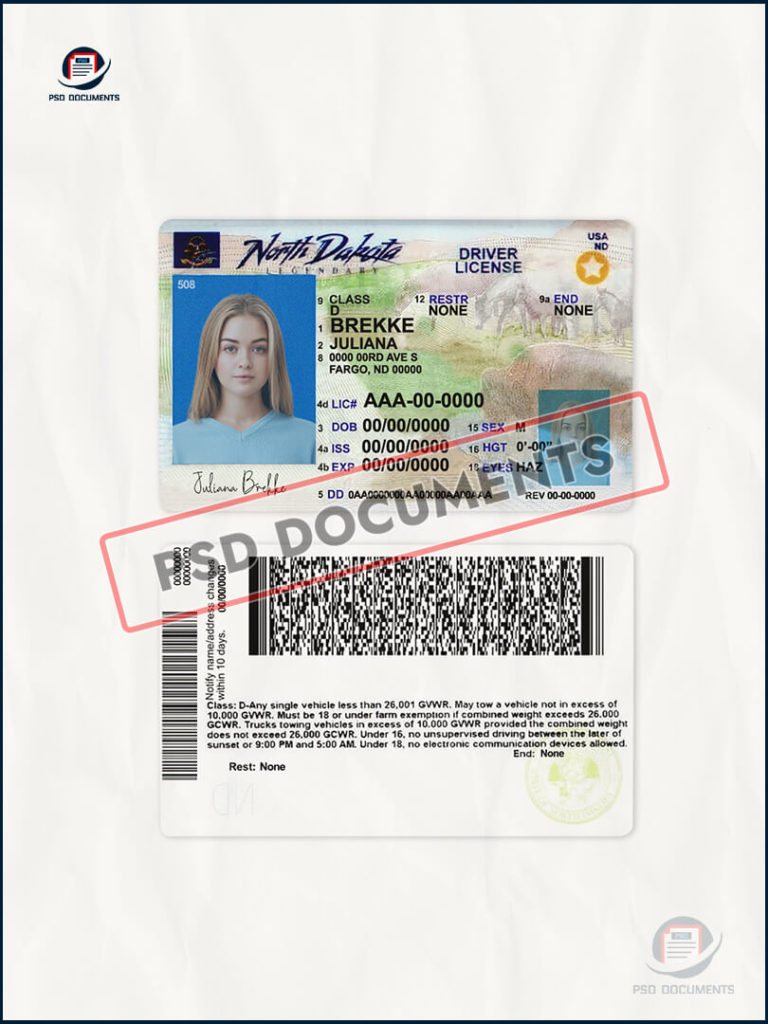 North Dakota Driver License PSD Template New | PSD Documents