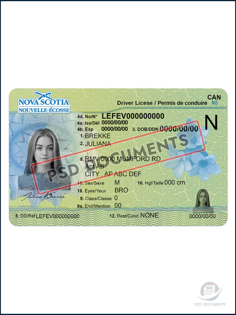 Nova Scotia Drivers License PSD Template (V2) | PSD Documents