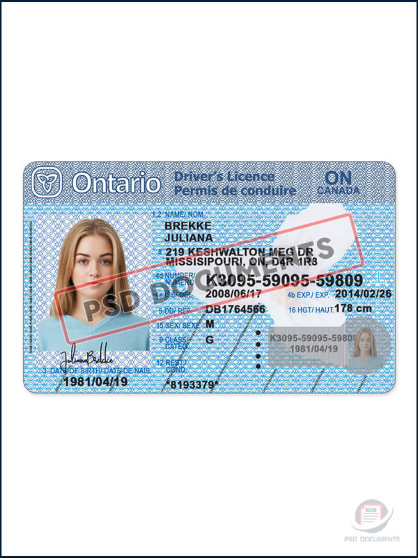 Ontario Driver License PSD Template | PSD Documents