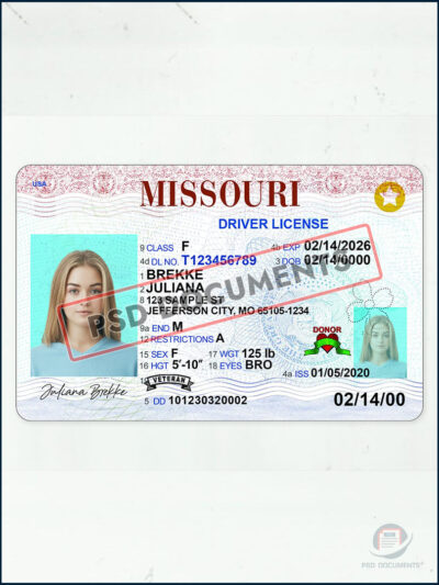 Missouri Driving License PSD Template (V2) | PSD Documents