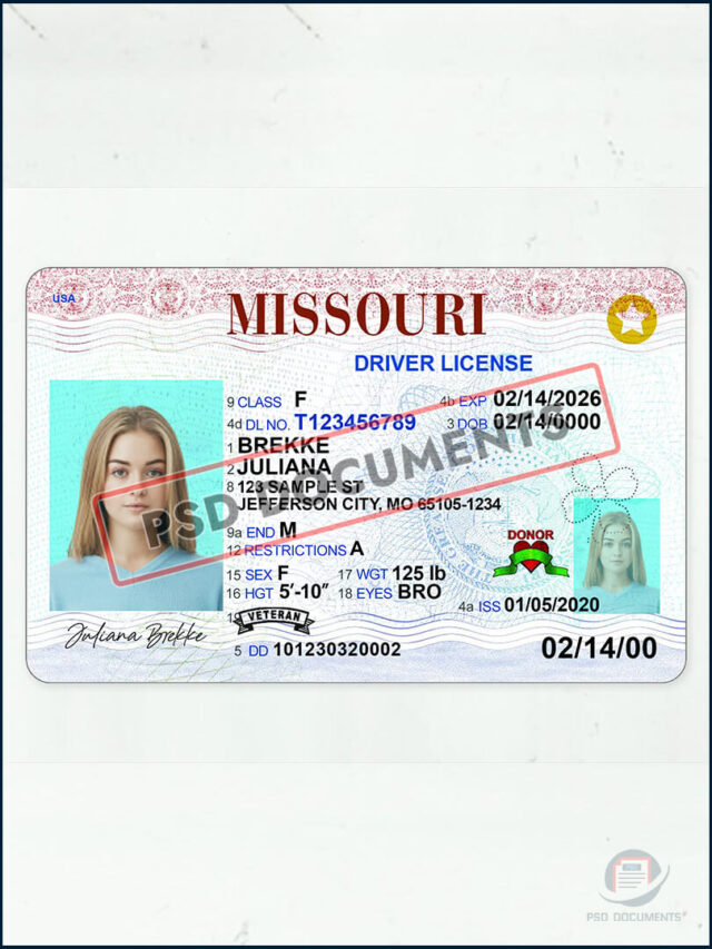 Missouri Driving License PSD Template (V2) | PSD Documents