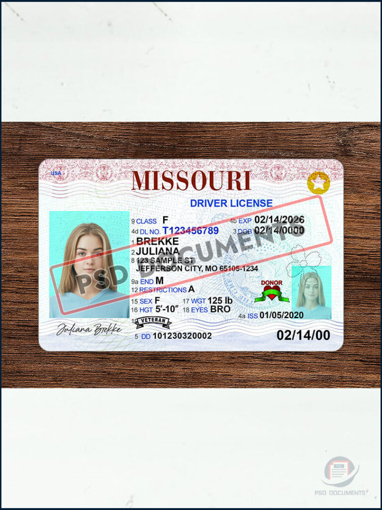 Missouri Driving License PSD Template (V2) | PSD Documents